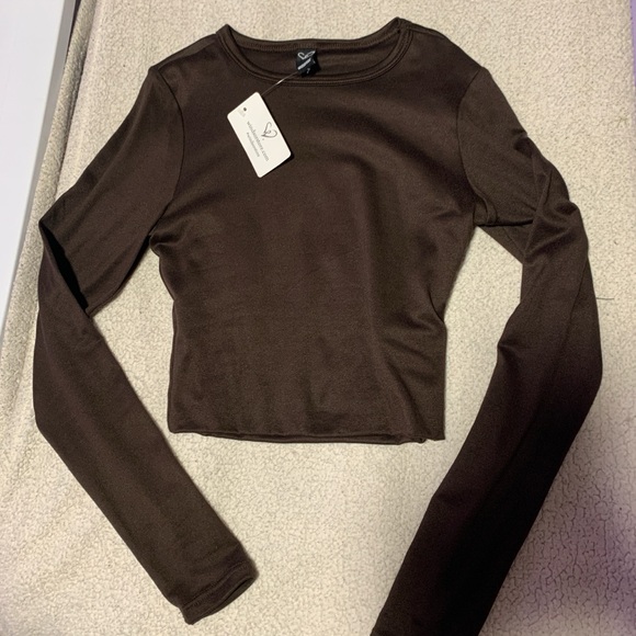 Windsor | Tops | Windsor Brown Long Sleeve Fitted Crop Bodysuit | Poshmark